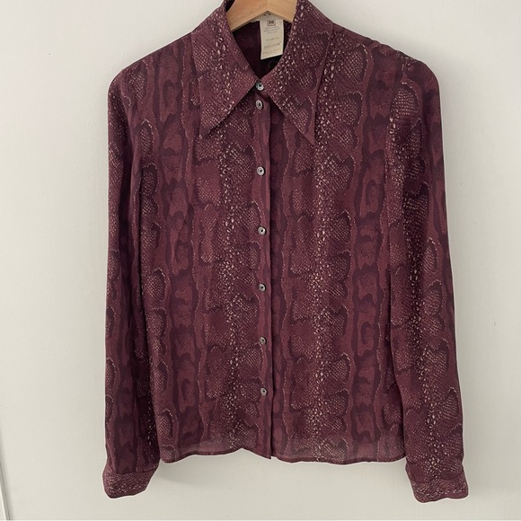 Celine | Tops | Celine Vintage Red Animal Print Silk Long Sleeve Blouse ...